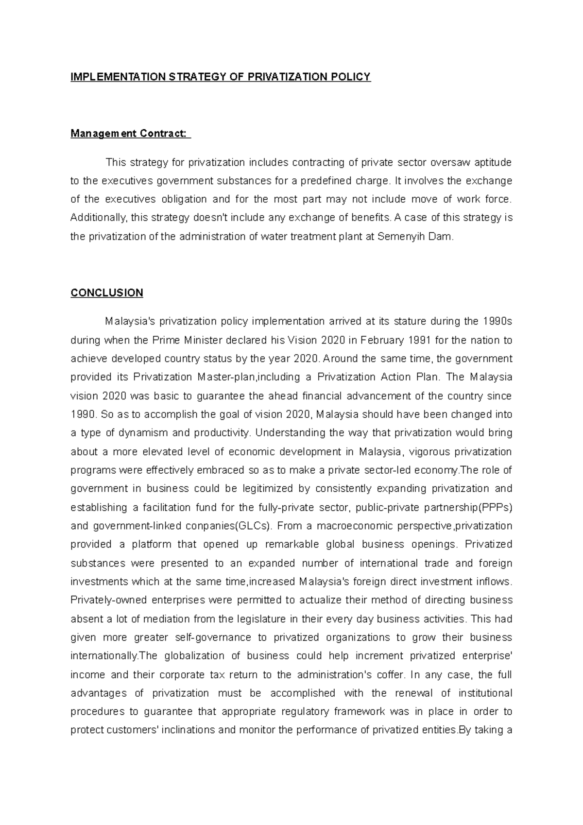 PAD104- Management Contract- Implementation Strategy OF Privatization ...