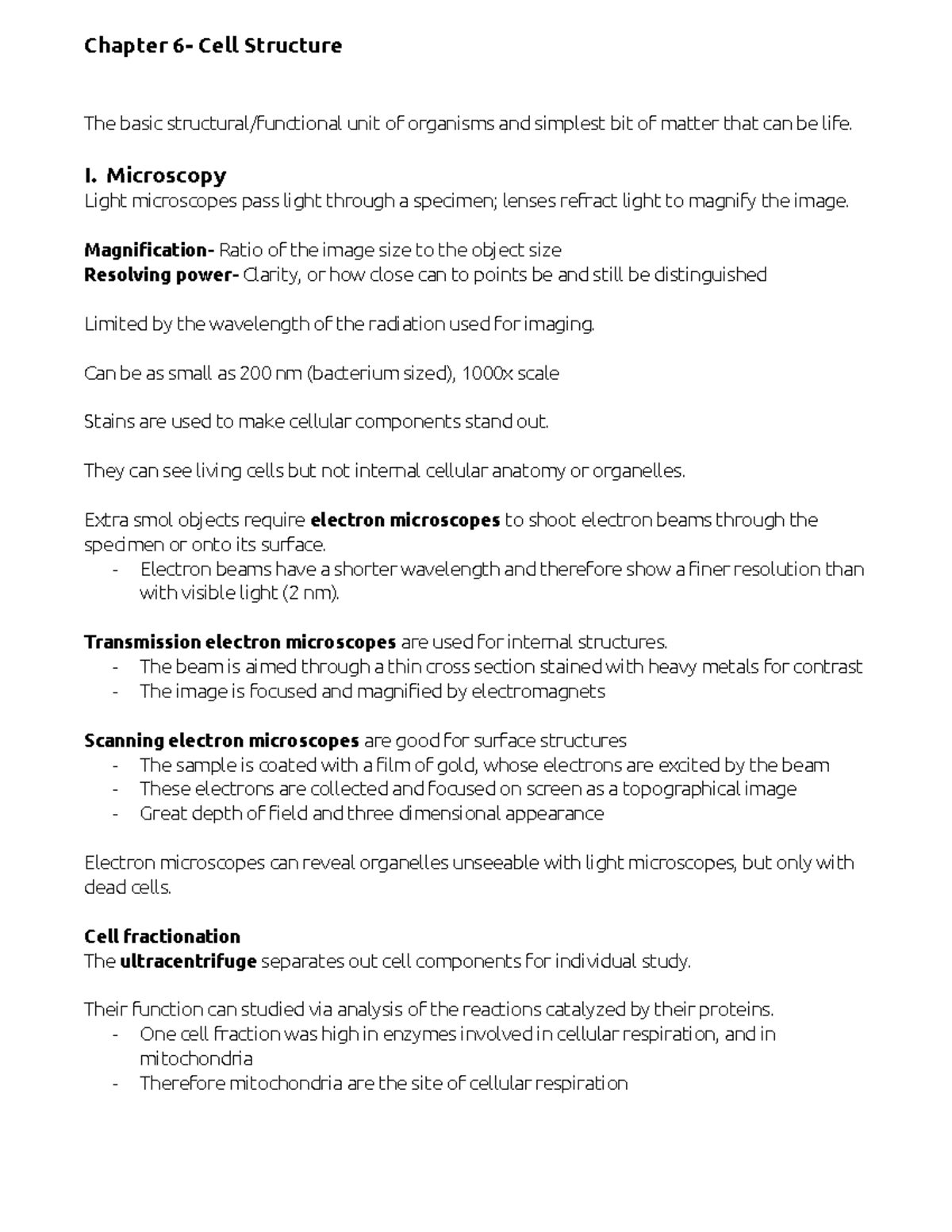 Campbell Chapter 6 - Chapter 6- Cell Structure The basic structural ...