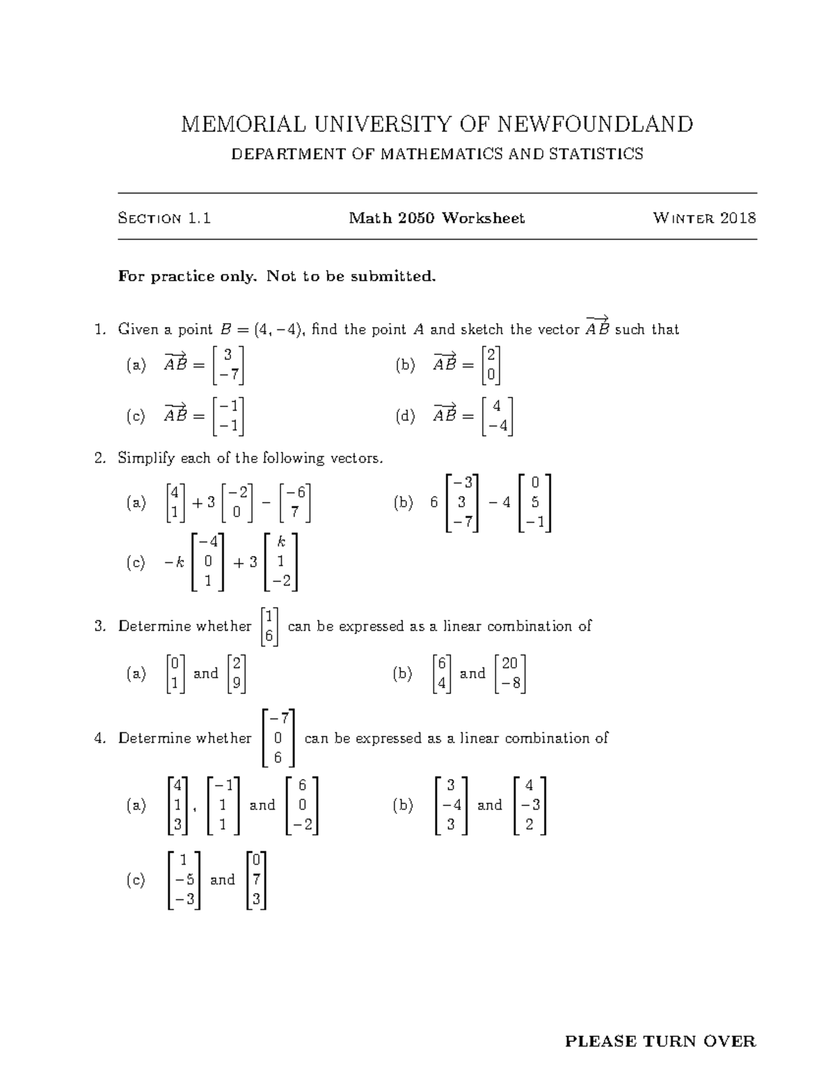 Worksheet 1-1 - Assignments - MEMORIAL UNIVERSITY OF NEWFOUNDLAND ...