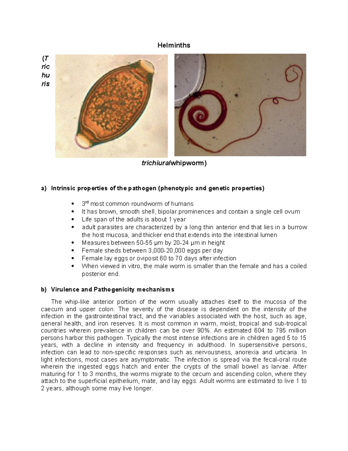 Helminths - b) Virulence and Pathogenicity mechanisms The anterior ...