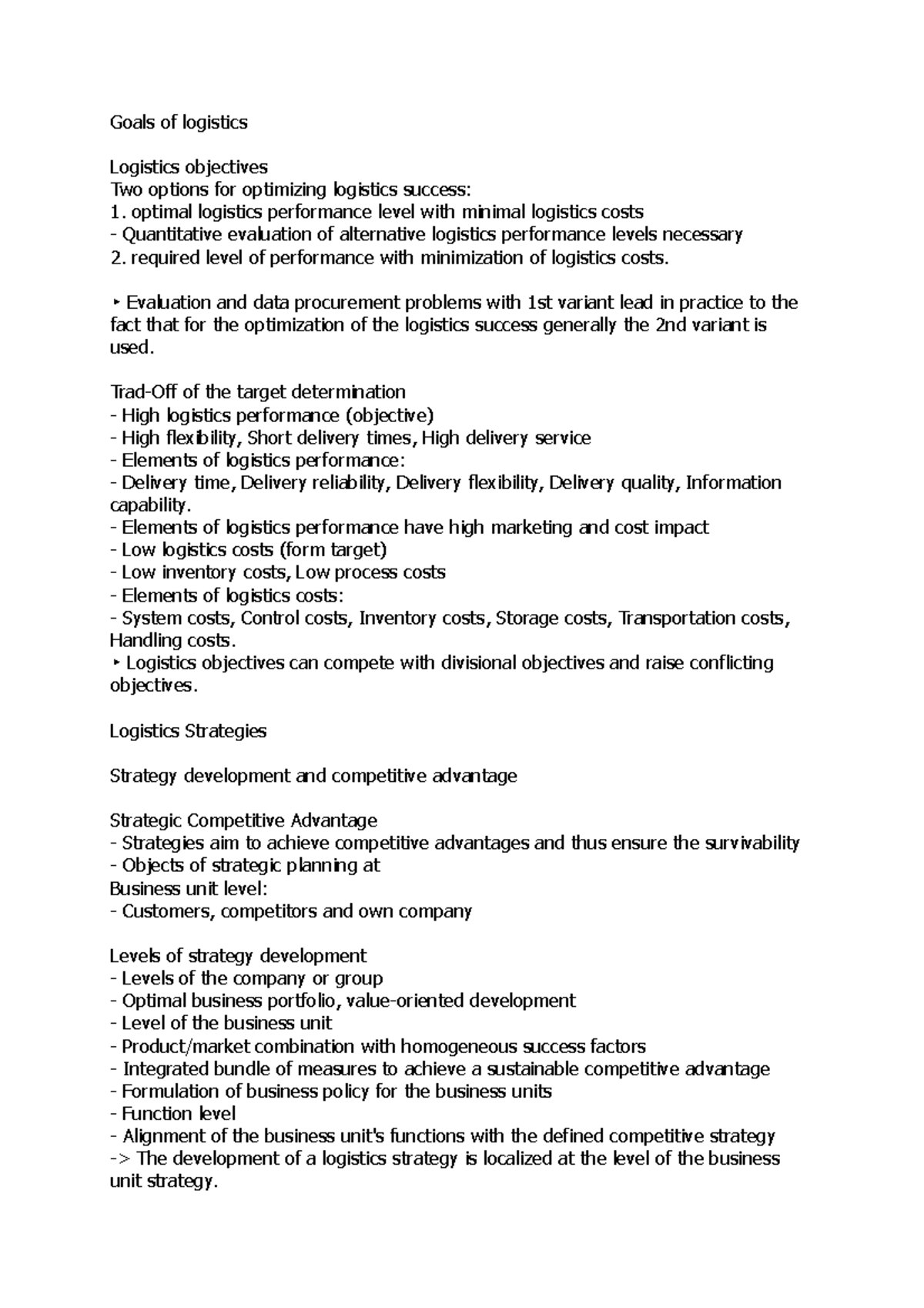 Goals of logistics - STUDY NOTES FOR EXAM - Goals of logistics ...