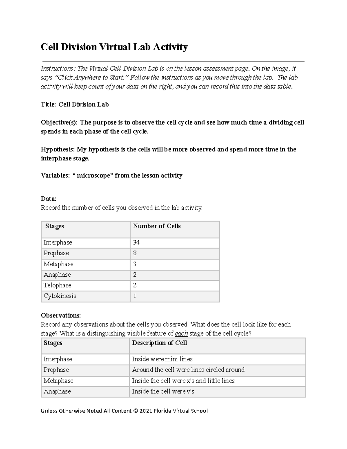 03 01 virtual cell division lab report (1) - Studocu