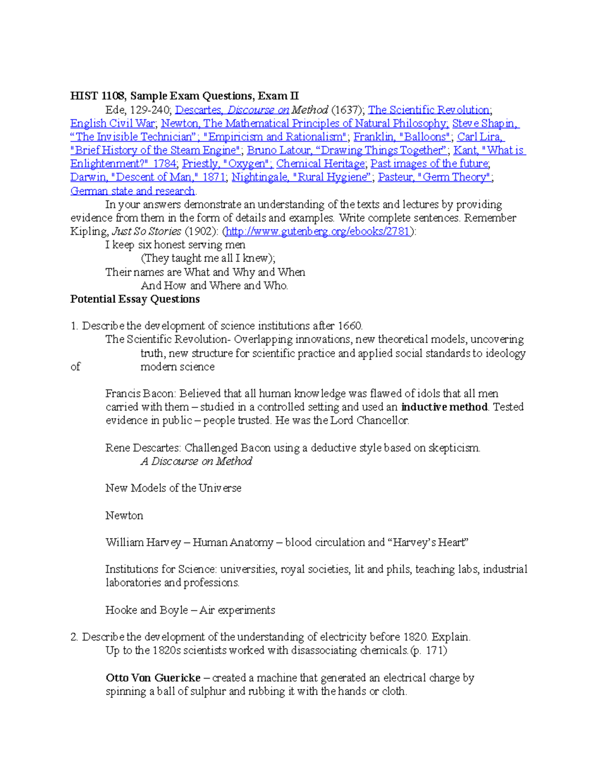 Exam II Review - HIST 1108, Sample Exam Questions, Exam II Ede, 129-240 ...
