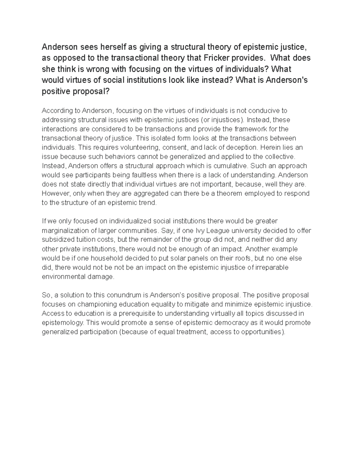 Discussions For Anderson-2 - Anderson sees herself as giving a ...