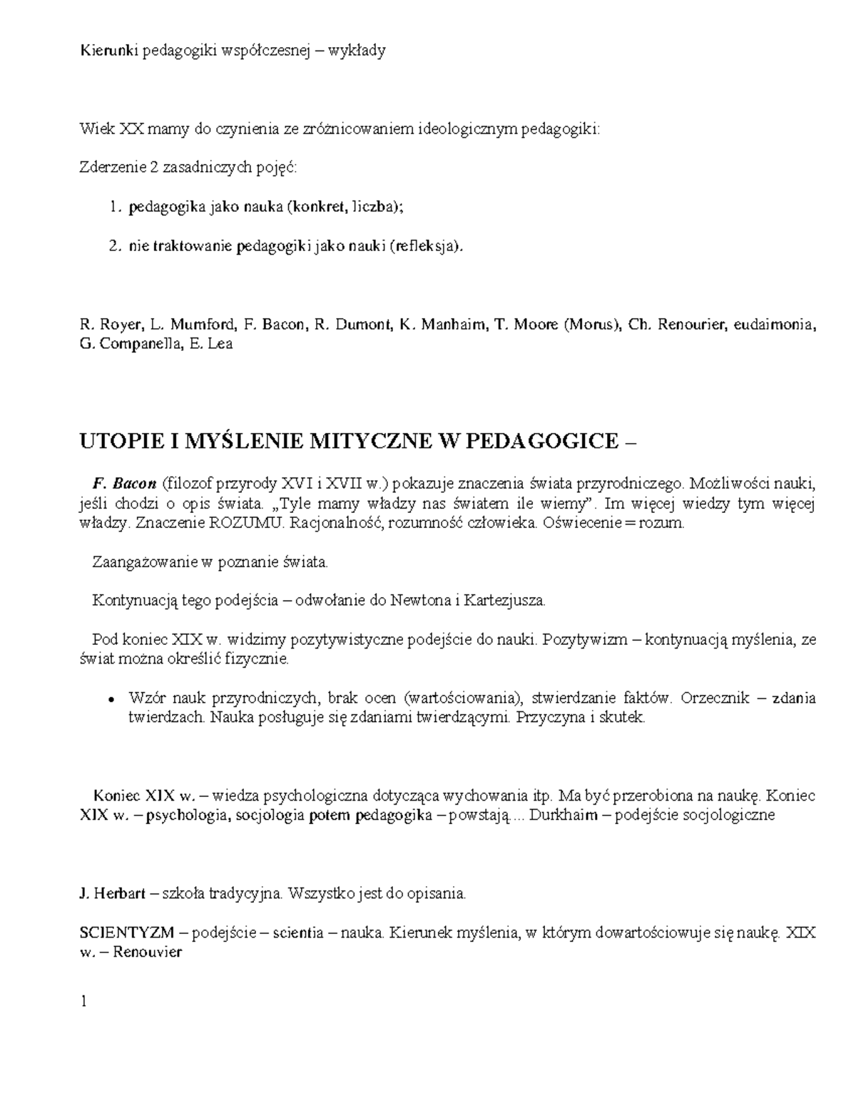 Kierunki Pedagogiki Współczesnej wykłady - Kierunki pedagogiki ...