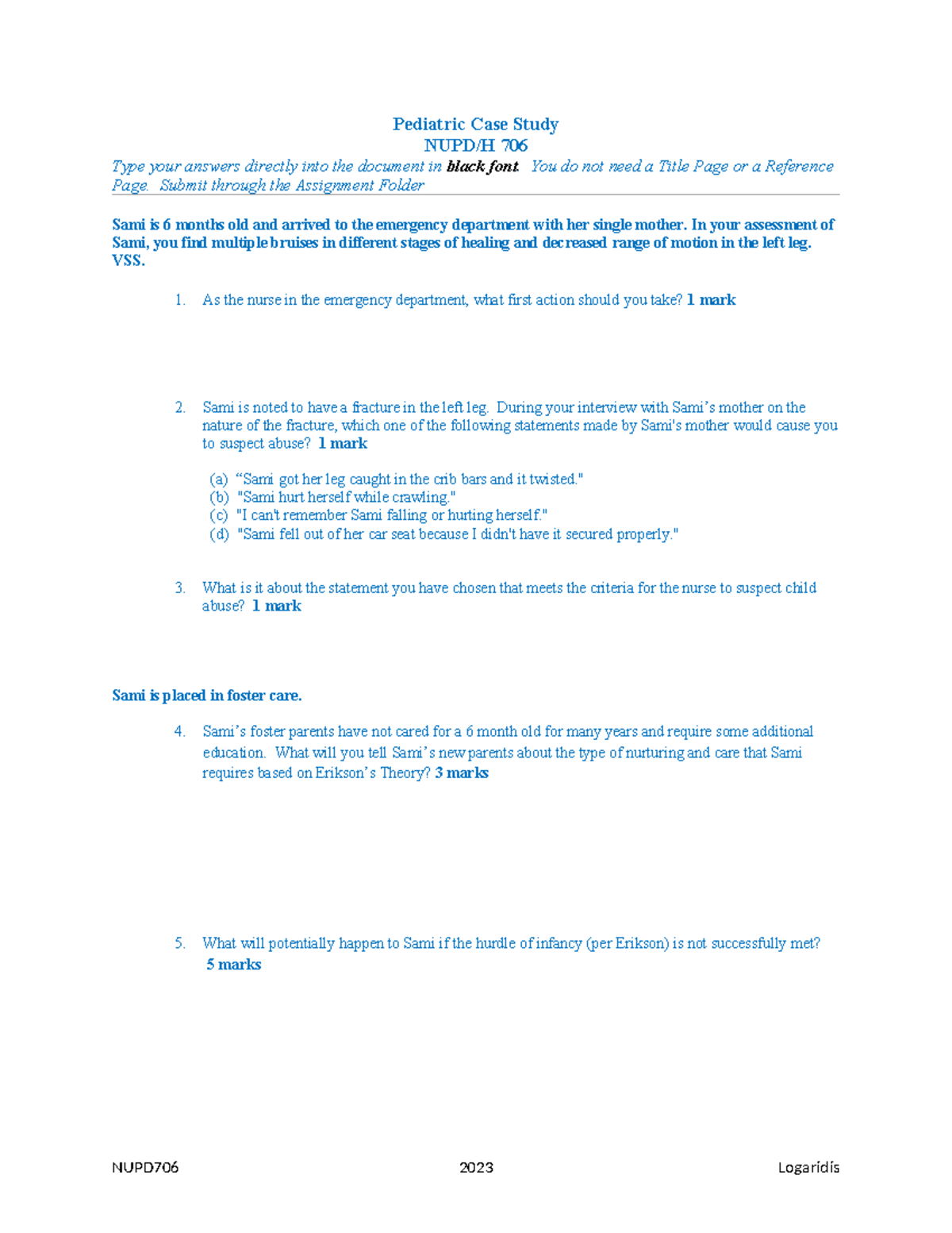 2024 Pediatric Case Study Student - Pediatric Case Study NUPD/H 706 ...