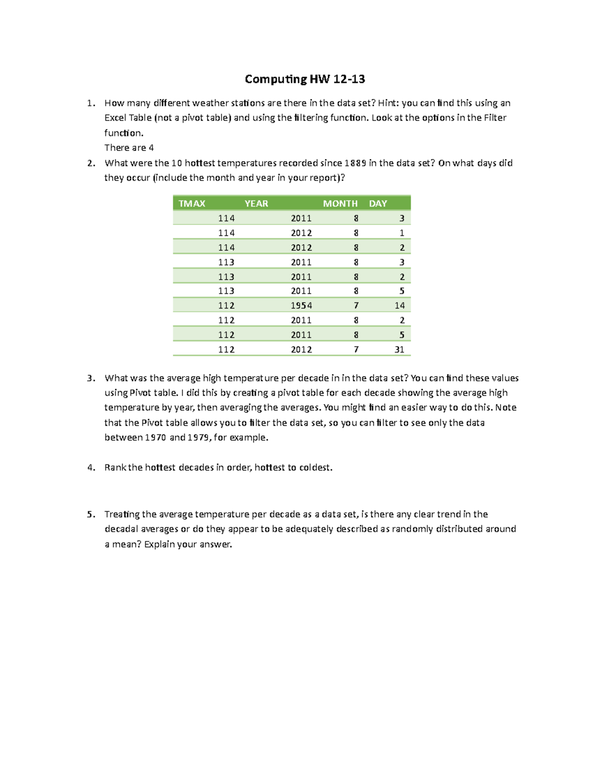 HW 12-13 - Practice questions - Computing HW 12- How many different ...
