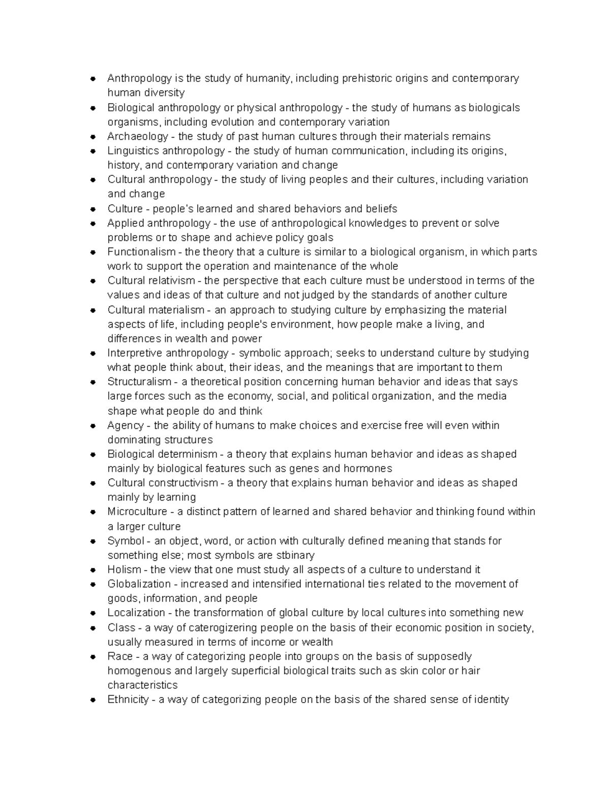 ANT 101 Chapters 1-3 - Prof. Hogan - Anthropology is the study of ...