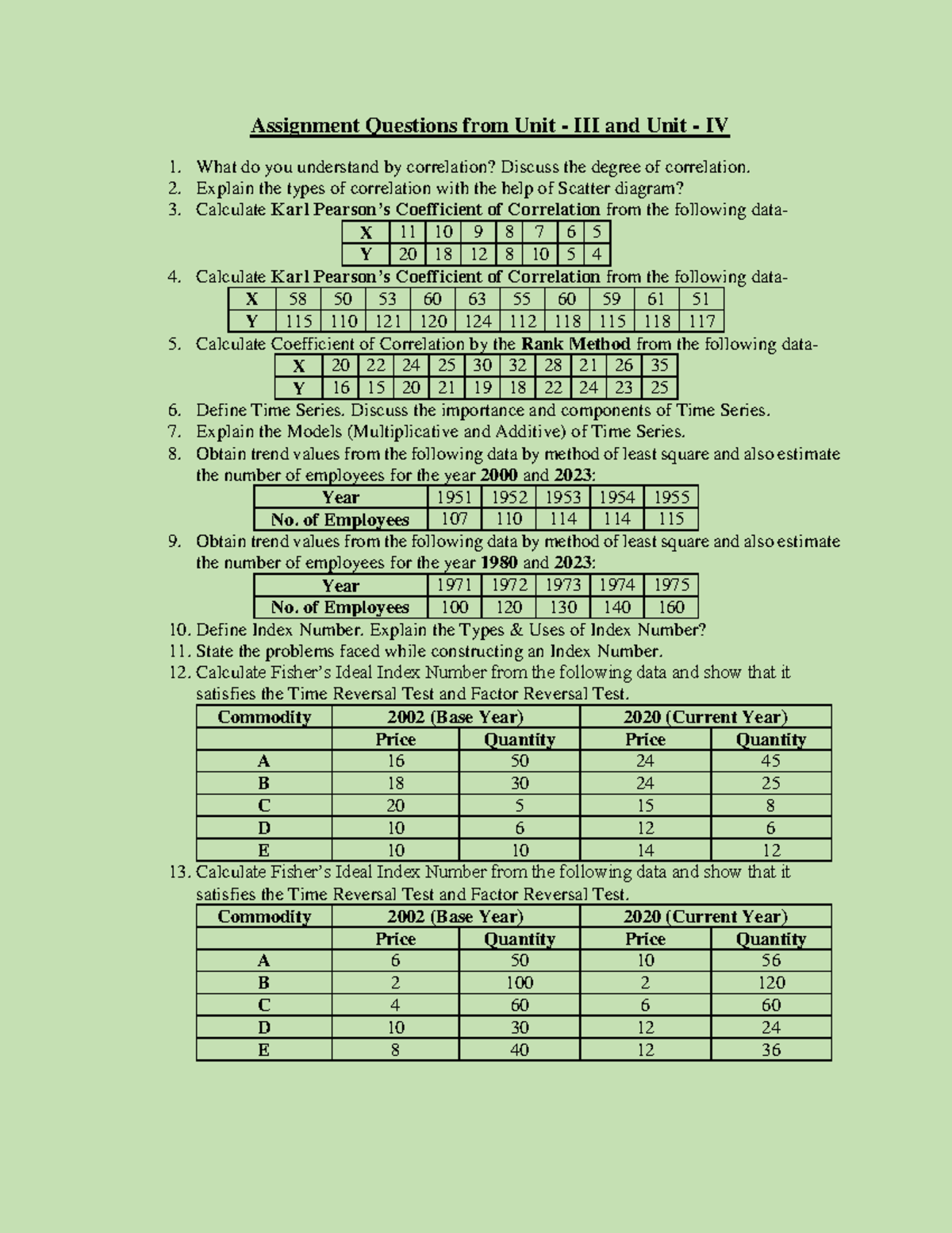 Assignment Questions from Unit 3 and 4 - Assignment Questions from Unit ...