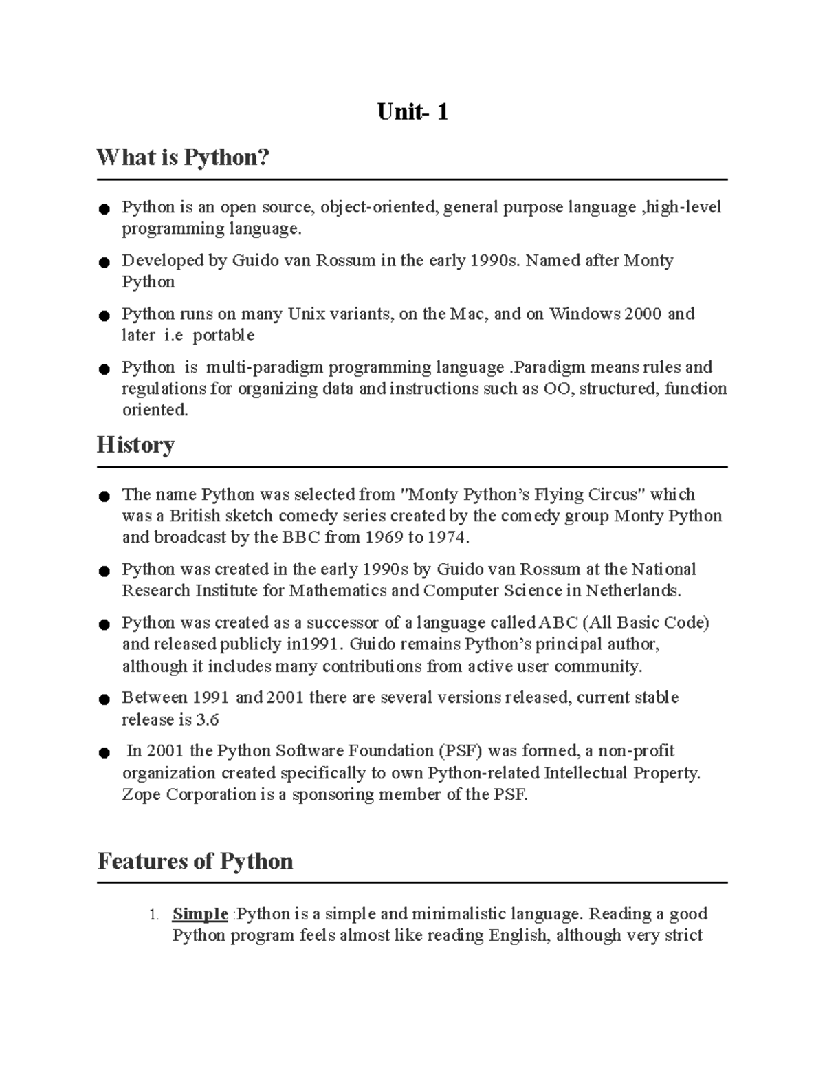 Unit 1 - Unit- 1 What is Python? Python is an open source, object ...