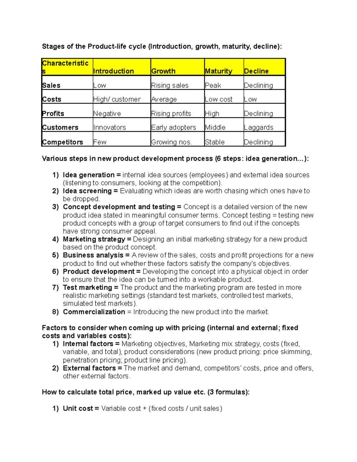 Final, Questions and Answers - Stages of the cycle (Introduction ...
