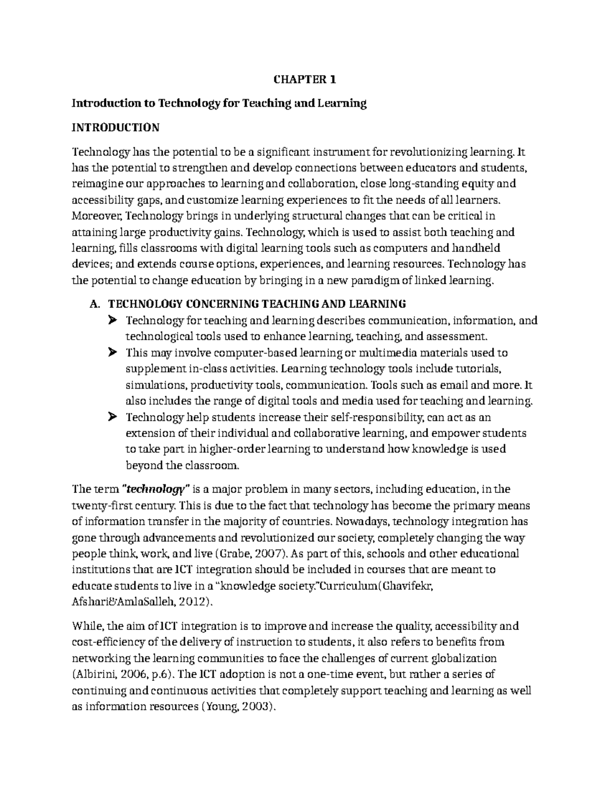 Technology for Teaching and Learning - CHAPTER 1 Introduction to ...