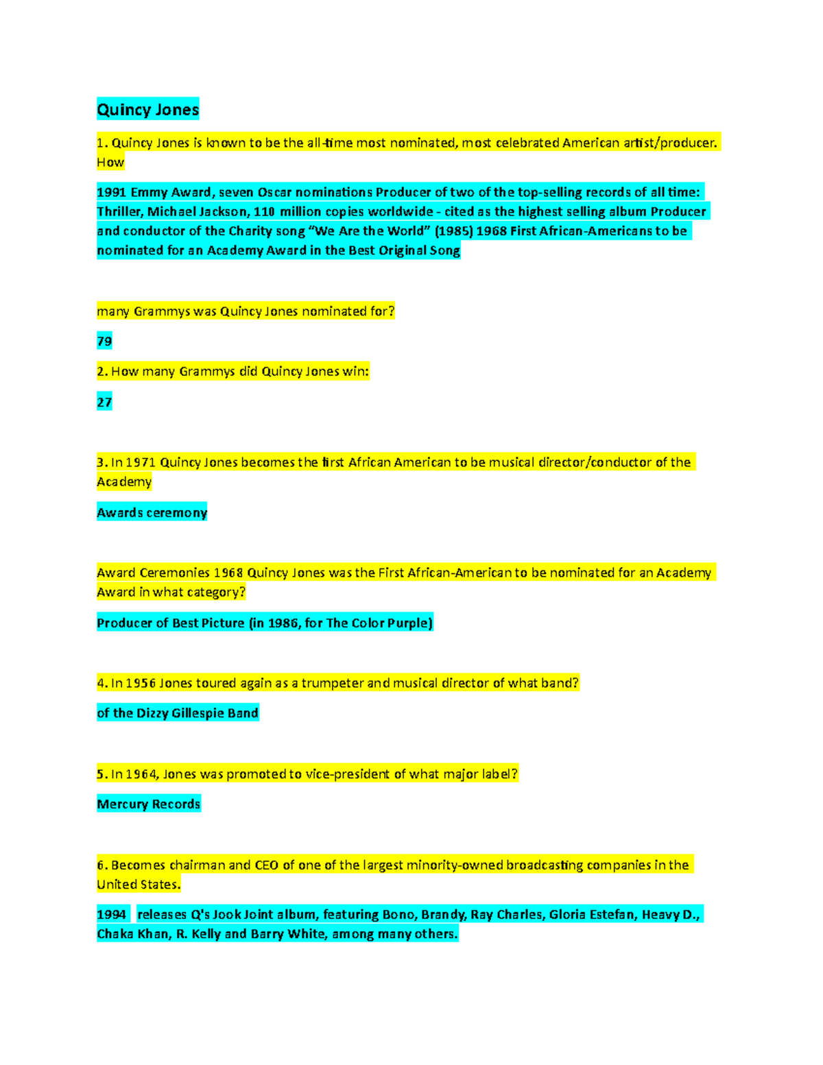 Producer study notes - Quincy Jones Quincy Jones is known to be the all ...