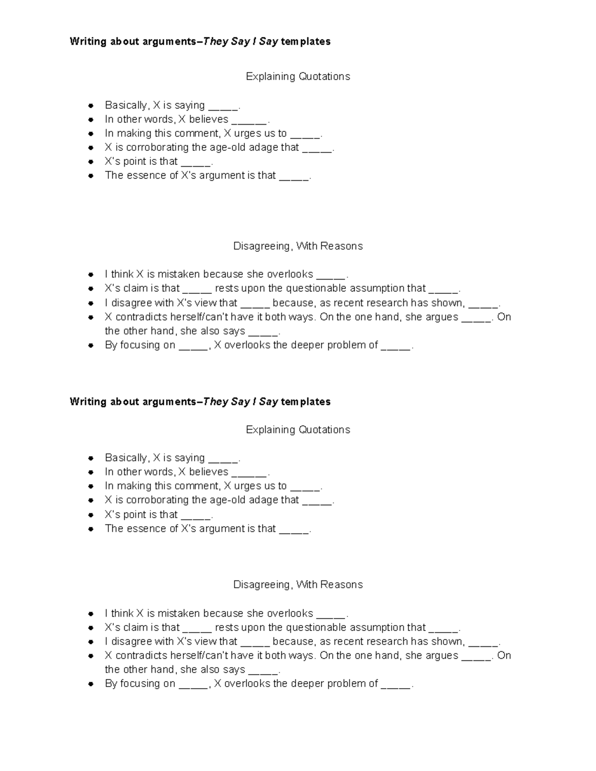 Writing About Arguments-Templates - Writing about arguments–They Say I ...
