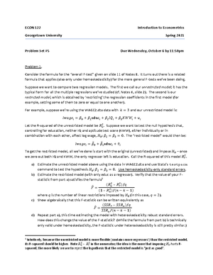 Homework 6 Fall semester - ECON 122 Introduction to Econometrics Georgetown University Fall 2021 ...