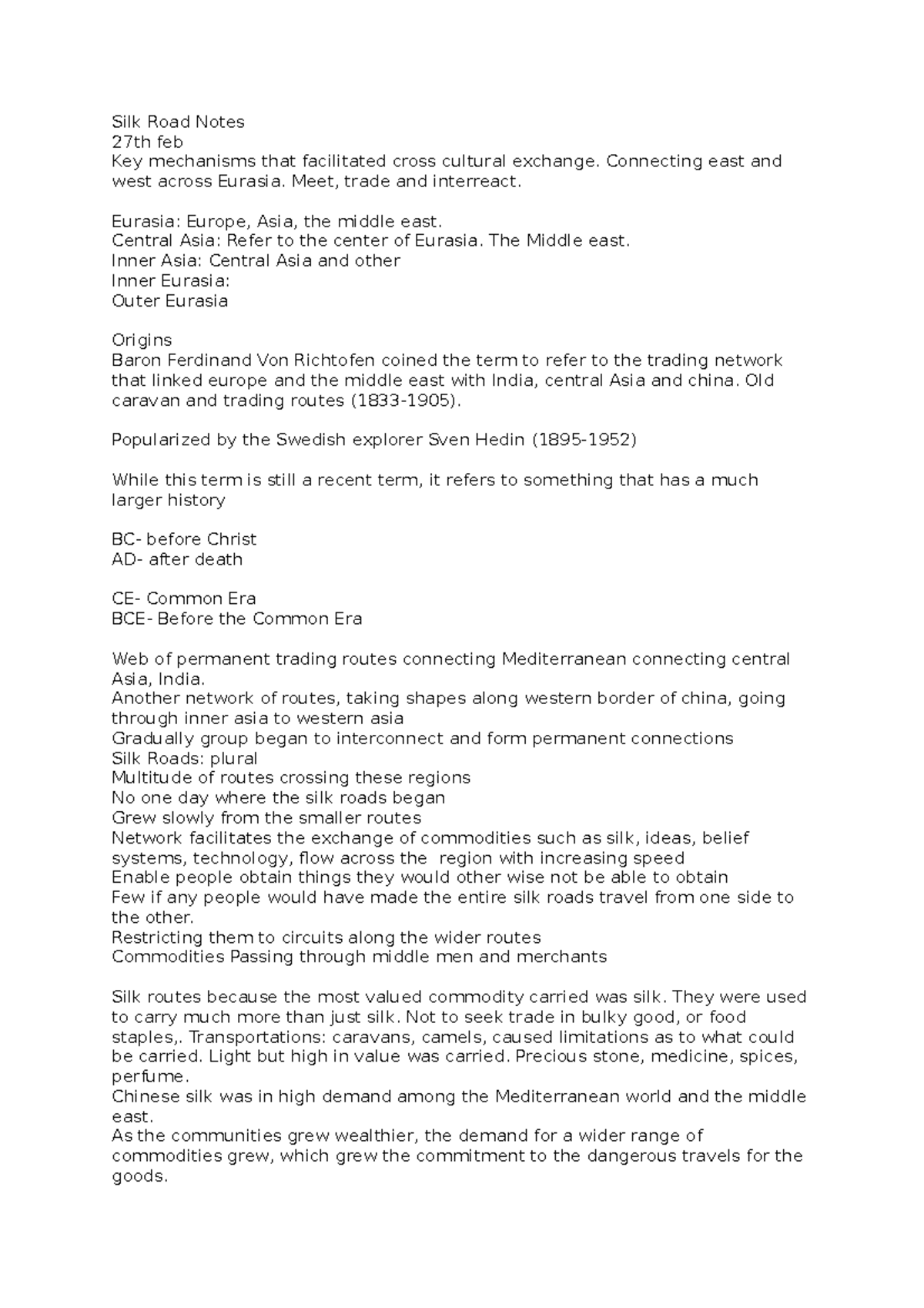 Silk Road Notes - Silk Road Notes 27th feb Key mechanisms that ...