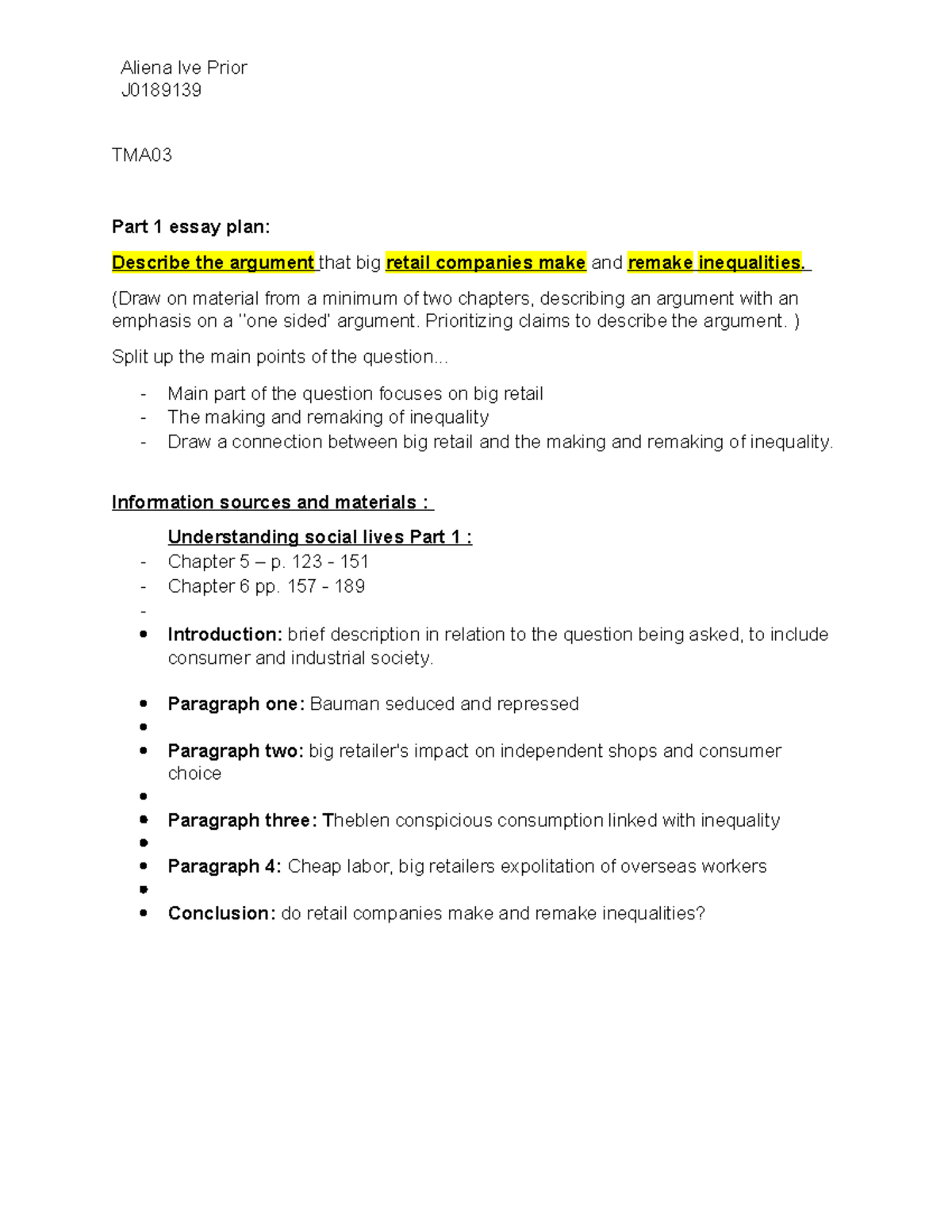 TMA03 - J TMA Part 1 essay plan: Describe the argument that big retail ...