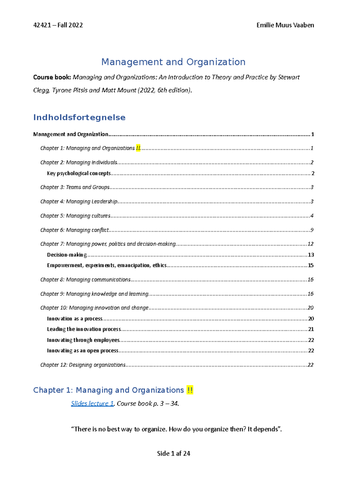 Management and Organization Key words - Management and Organization ...