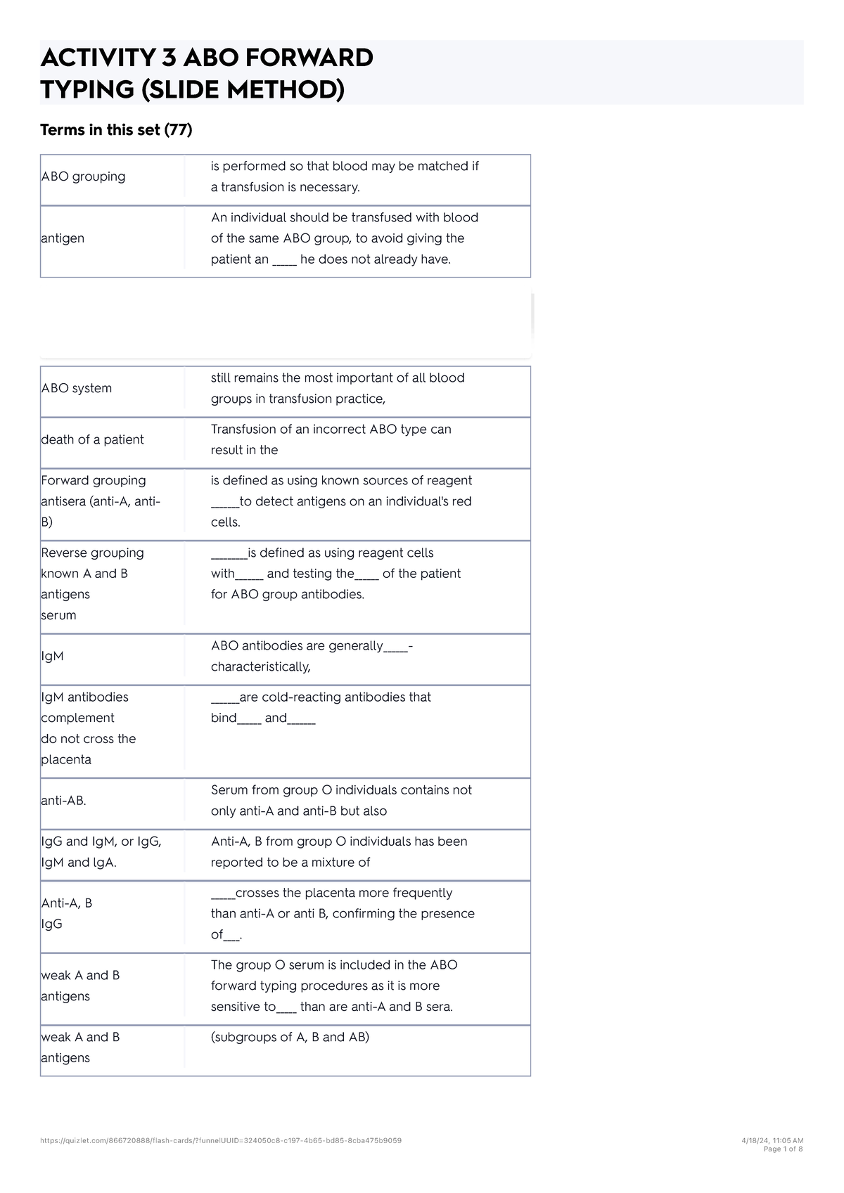Blood BANK ABO Forward Typing ( Slide Method) Practice Quiz - ACTIVITY ...