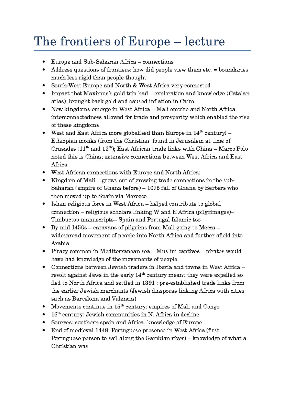 Lecture Notes - Lecture The Frontiers Of Europe. Dr. Green - The ...