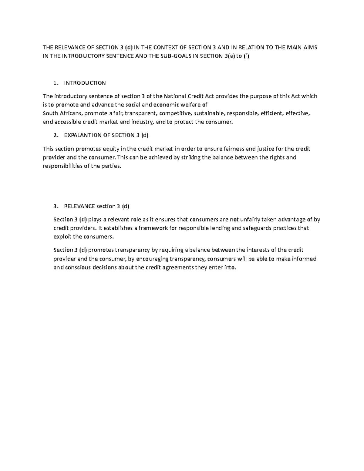 THE Relevance OF Section 3 - THE RELEVANCE OF SECTION 3 (d) IN THE ...