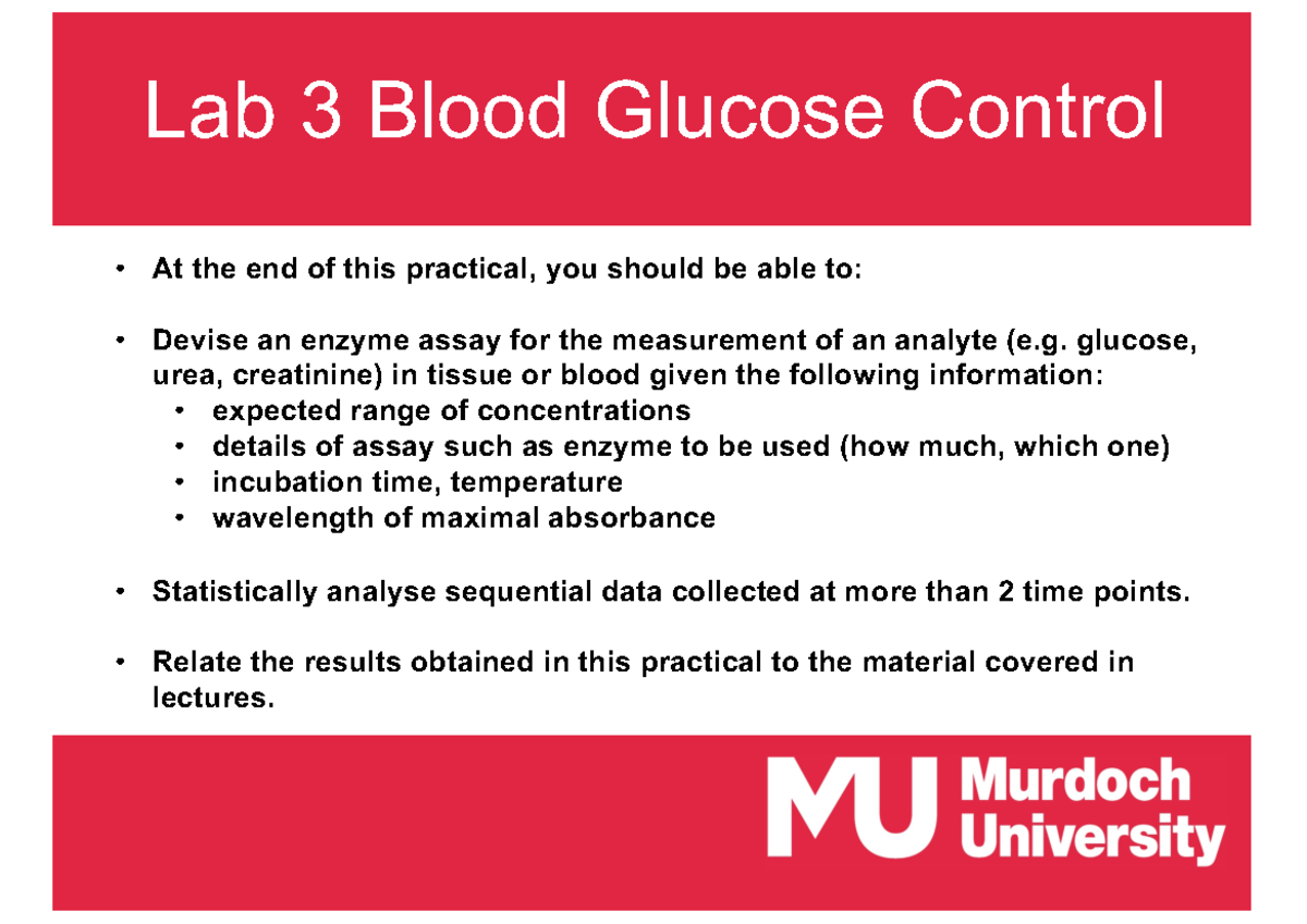 Lab 3 Calculations - Lab 3 Blood Glucose Control 1 • At the end of this ...