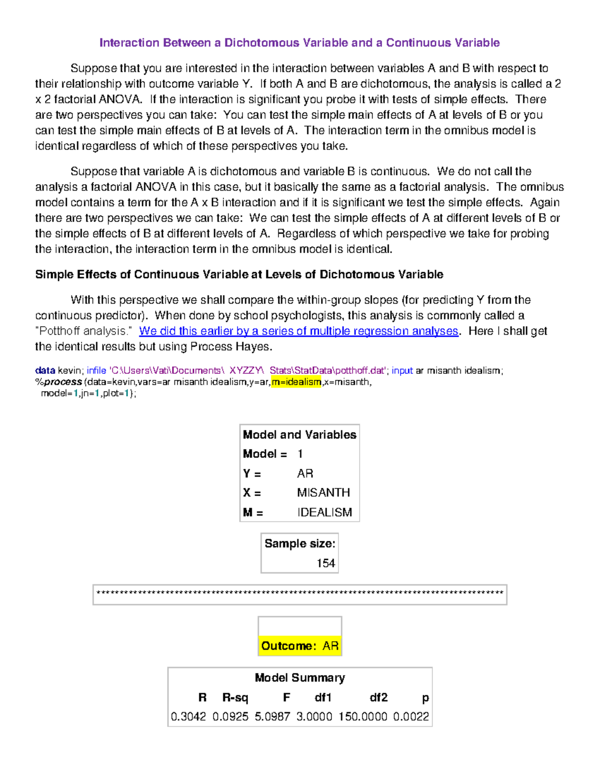Interaction Between a Dichotomous Variable and a Continuous Variable ...