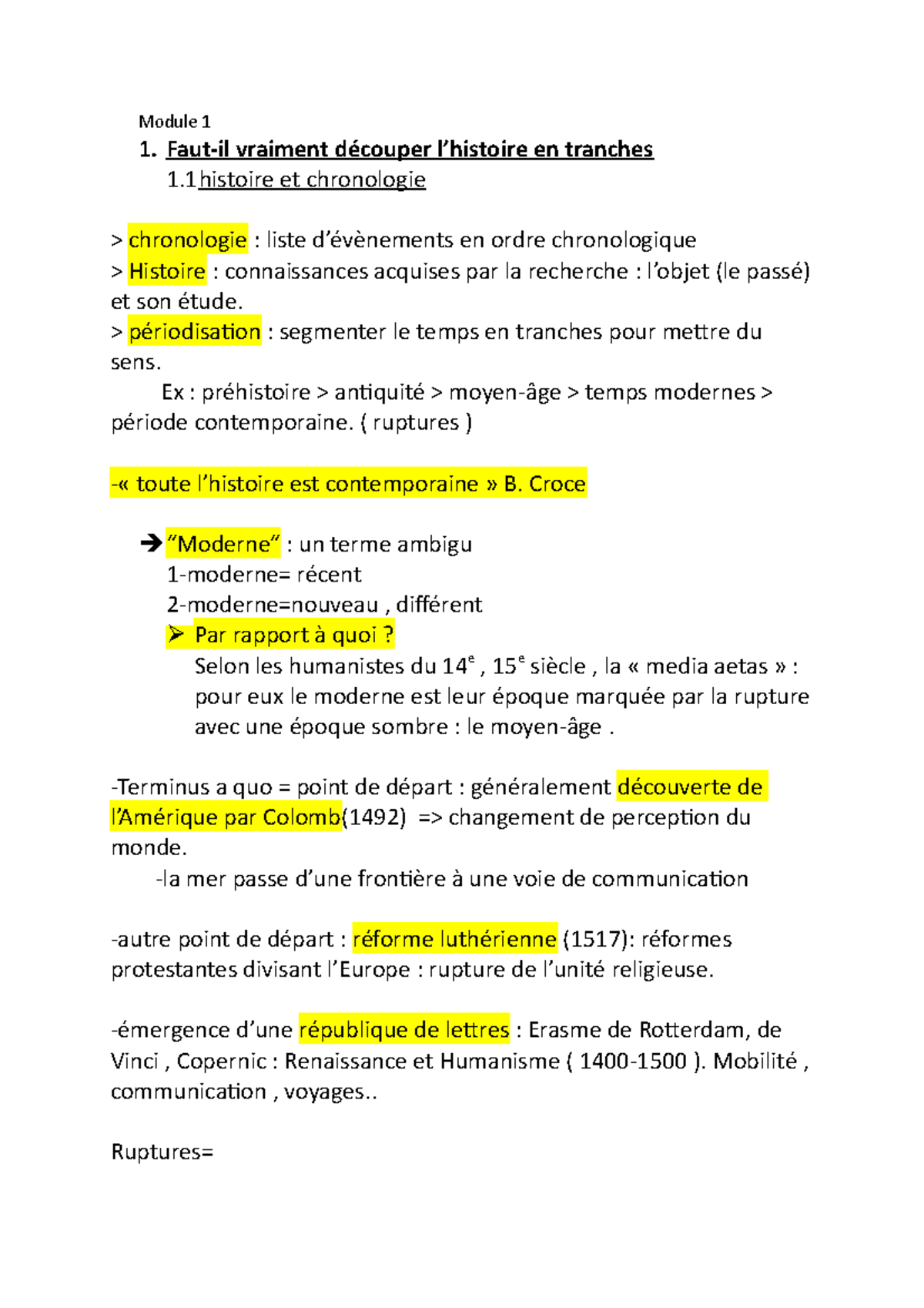 Module 1 et 2 histoire Moderne et Contemporaine - Module 1 1. Faut-il ...