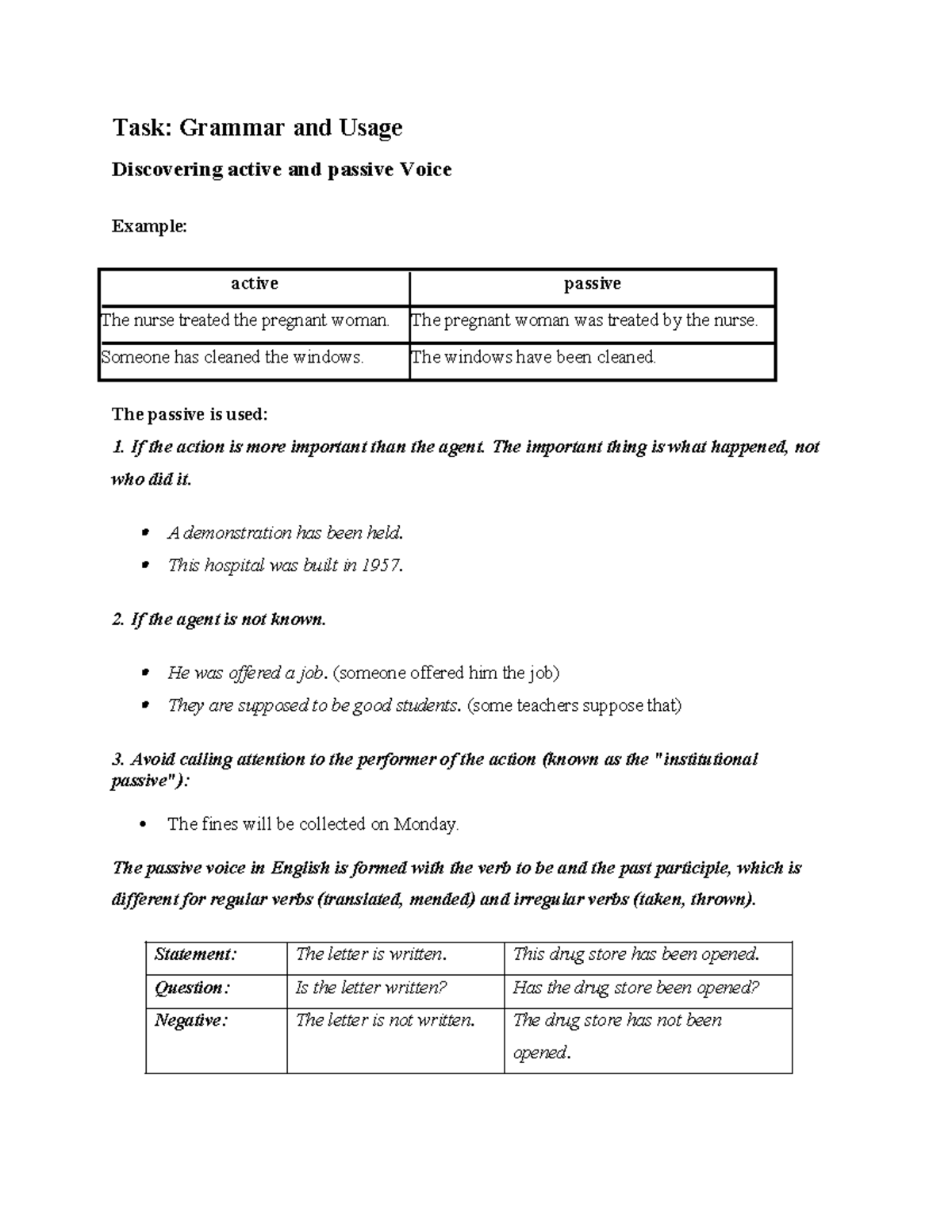 Unit 5 Active Passive - best - Task: Grammar and Usage Discovering ...