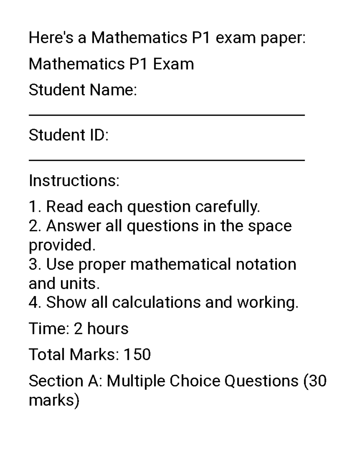 Mathematics 332 - Here's a Mathematics P1 exam paper: Mathematics P1 ...