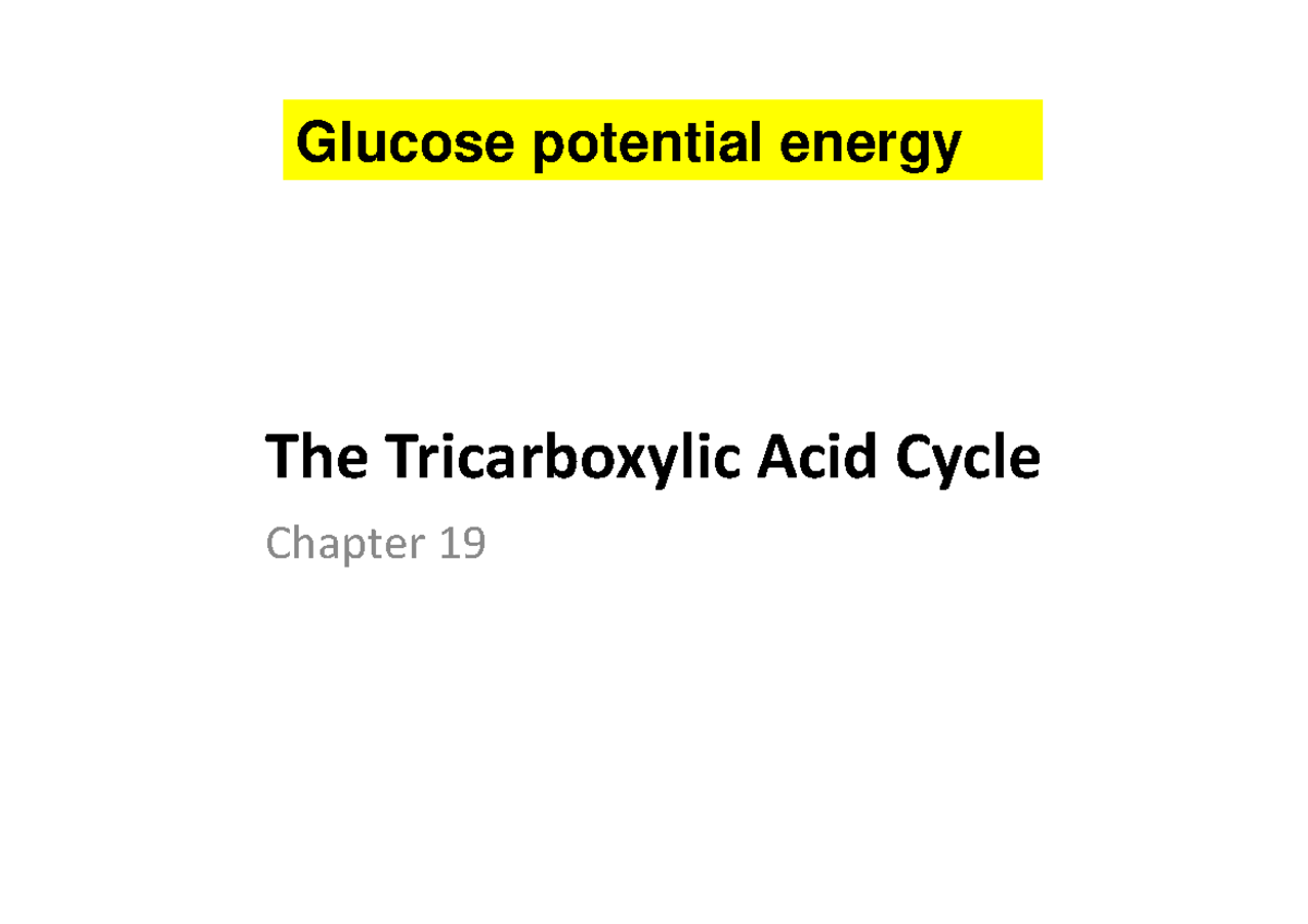5. TCA cycle - Lecture notes 1 - The Tricarboxylic Acid Cycle Chapter ...