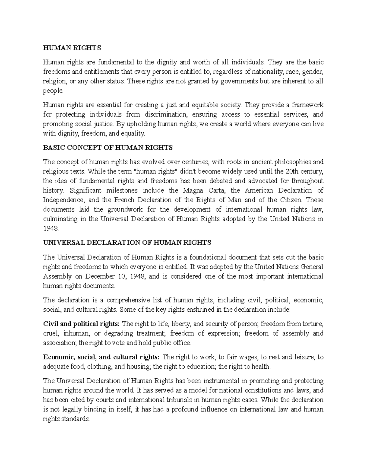 ENVI SCI Module - Human Rights - HUMAN RIGHTS Human rights are ...