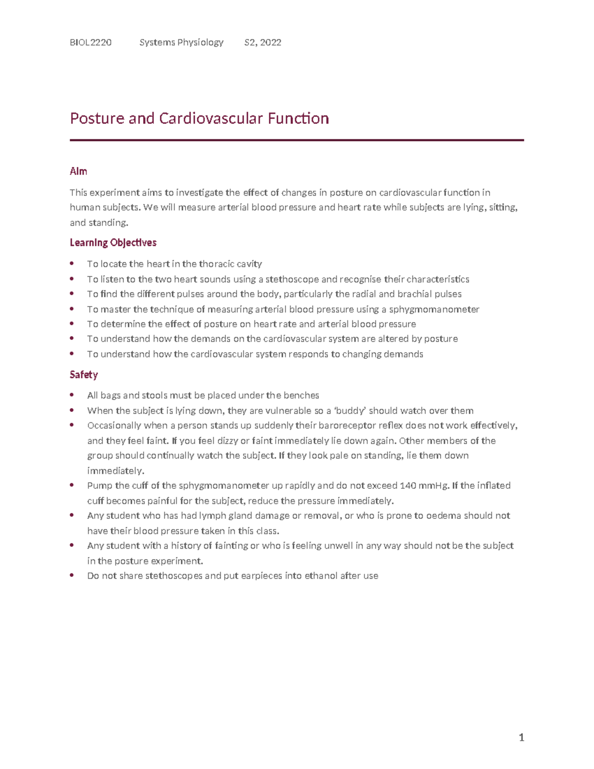 W4 - Posture the CVS - Practical - Posture and Cardiovascular Function ...