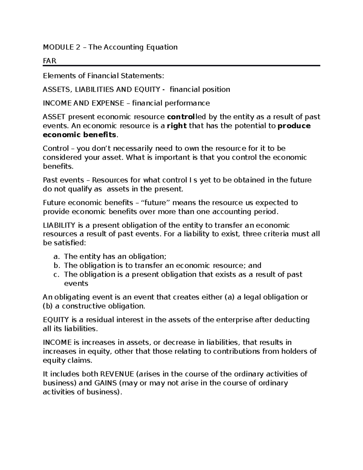 Module 2 Accounting Equation - MODULE 2 – The Accounting Equation FAR ...