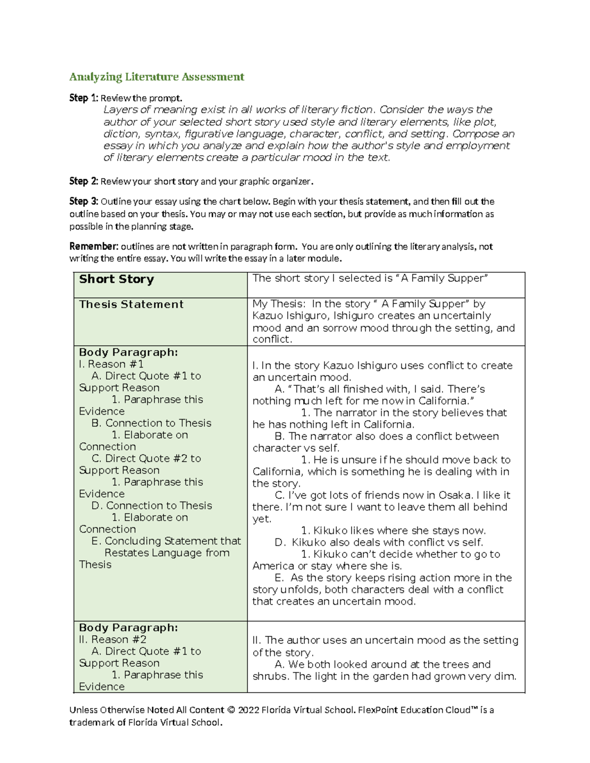 Analyzing literature assess rubric - Analyzing Literature Assessment ...