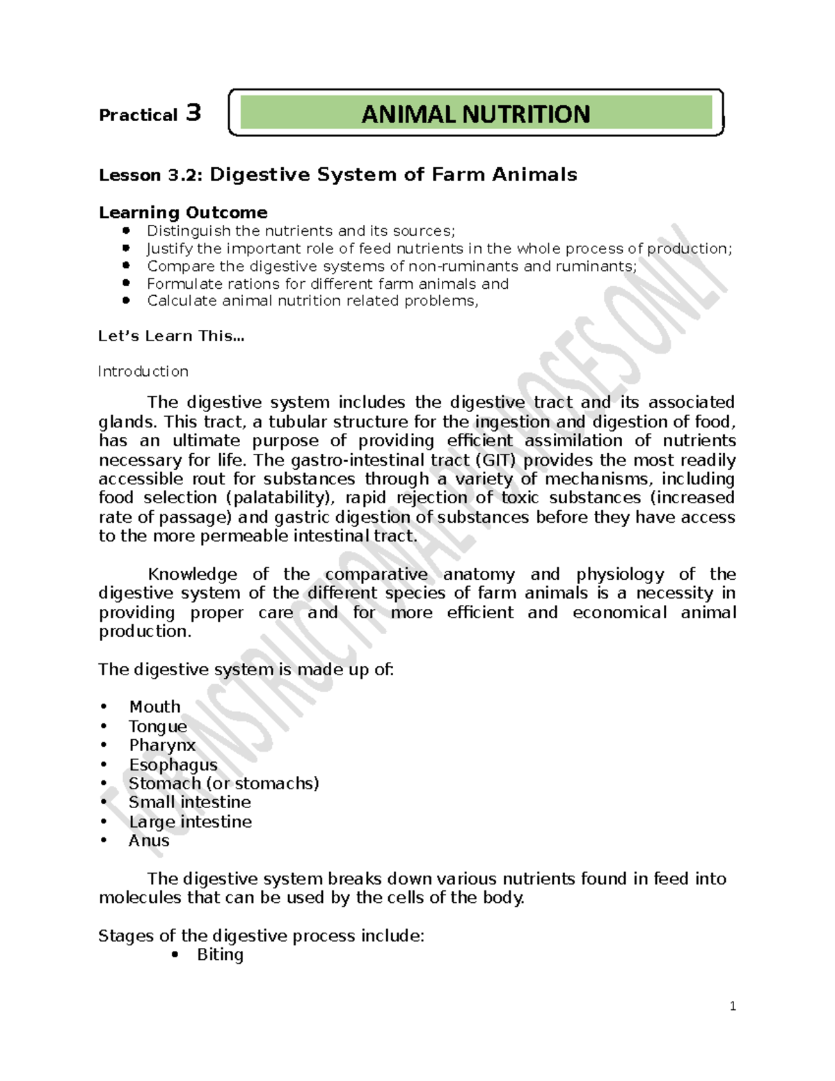 Practical 3 Activity 2 - Practical 3 Lesson 3: Digestive System of Farm ...