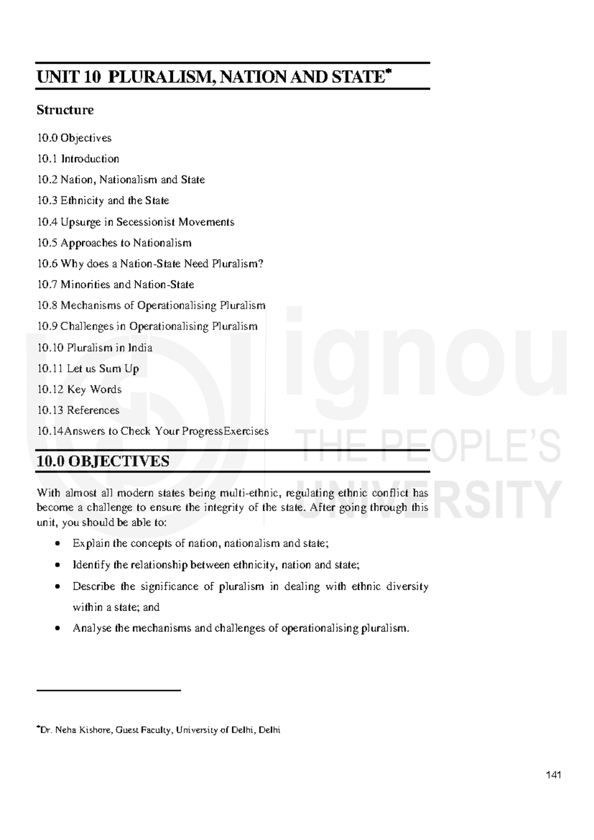 Unit-10 - lecture notes - Pluralism, Nation UNIT 10 PLURALISM, NATION ...