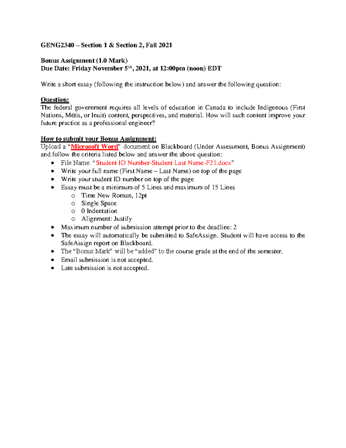 GENG2340 Bonus Assignment Fall 2021 - GENG2340 – Section 1 & Section 2 ...