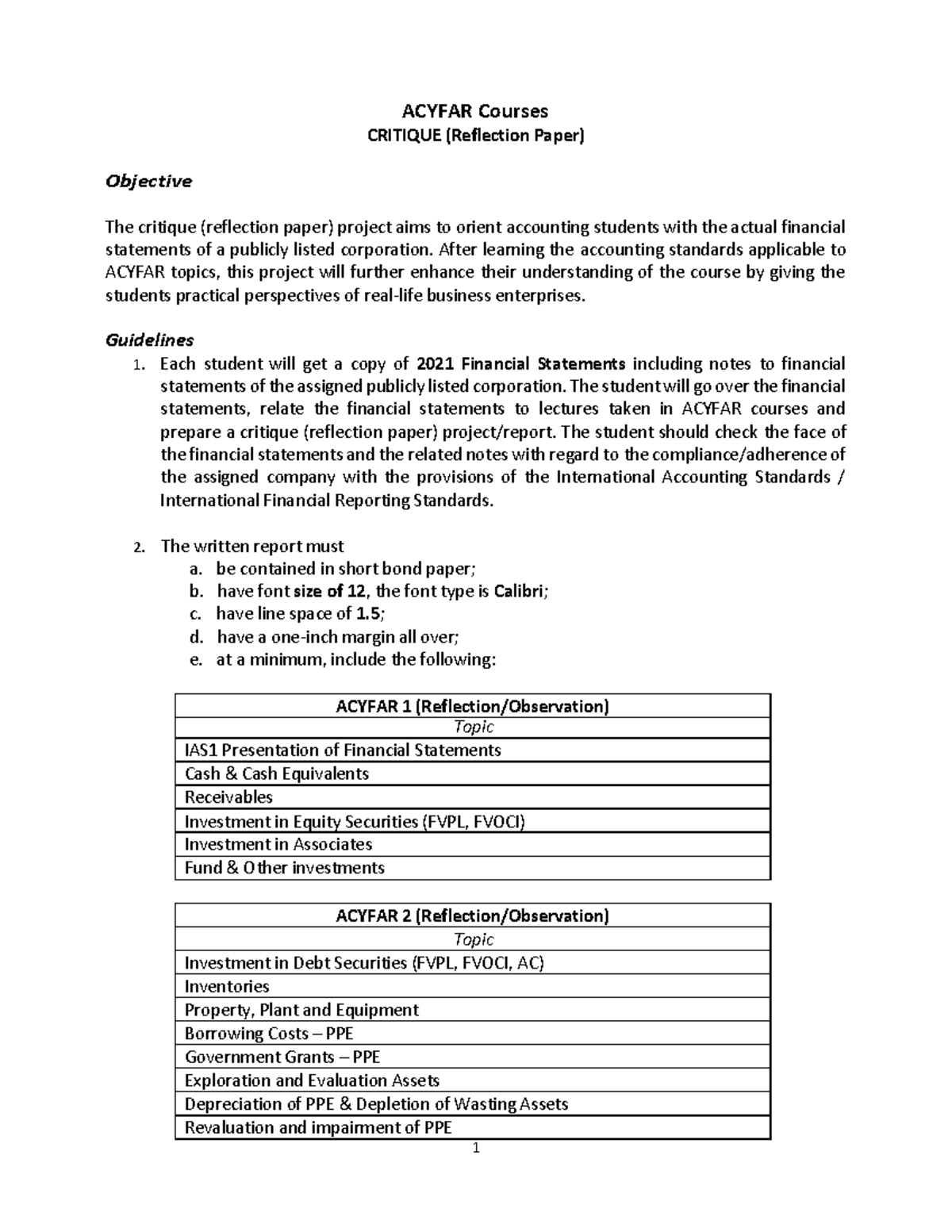 Acyfar Critique writing guidelines 082522 - 1 ACYFAR Courses CRITIQUE ...