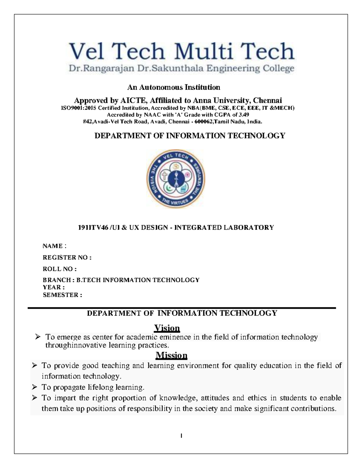 Lab Manual for UIUX Design from Vel Tech Multi Tech - An Autonomous ...
