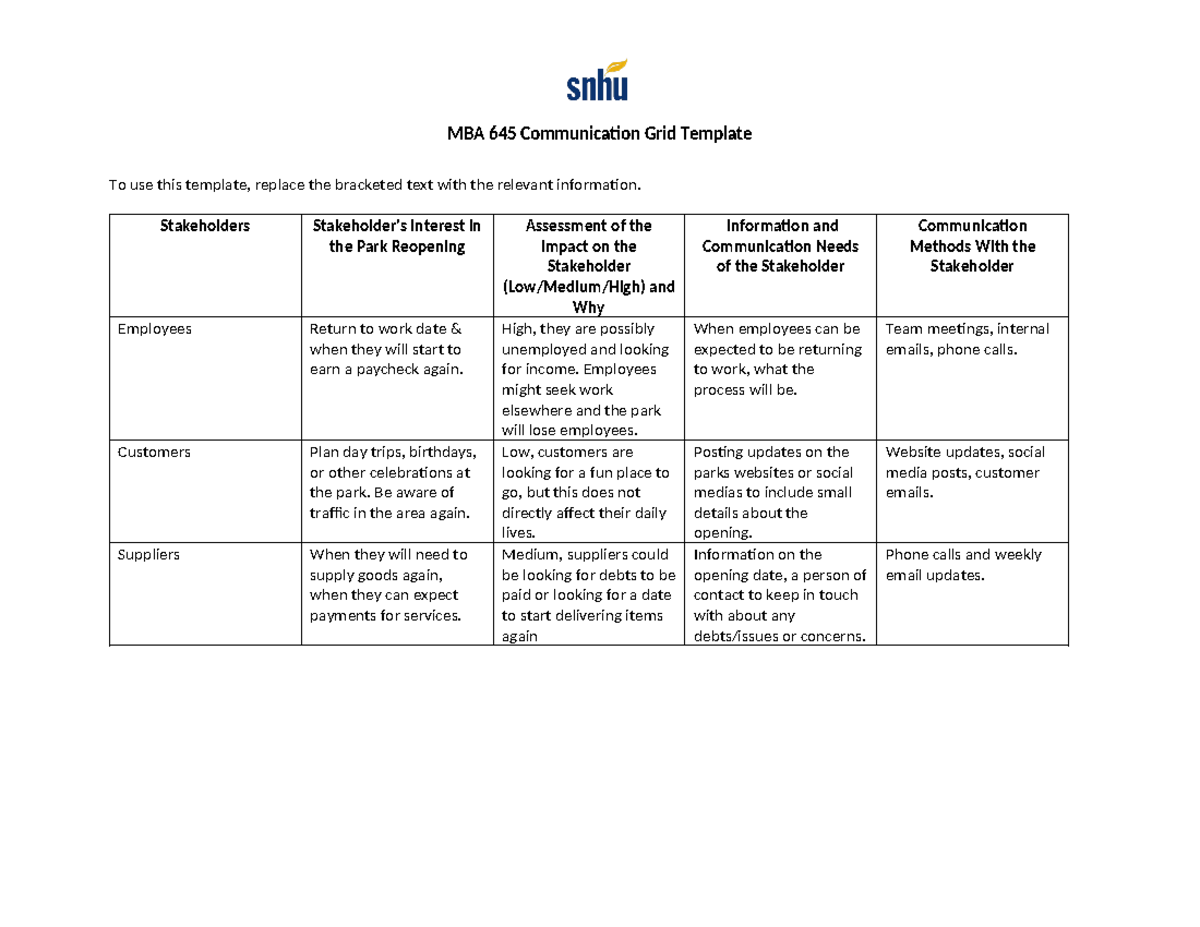 MBA 645 Communication Grid Mod 2 - MBA 645 Communication Grid Template ...