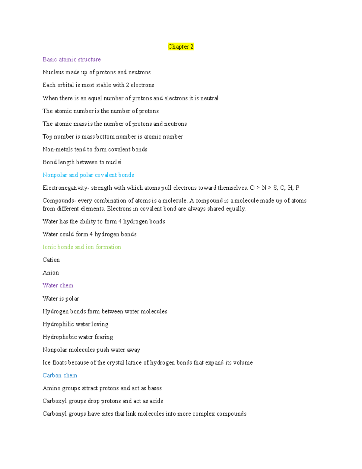 Ch. 2 bio - Lecture notes 2 - Chapter 2 Basic atomic structure Nucleus ...