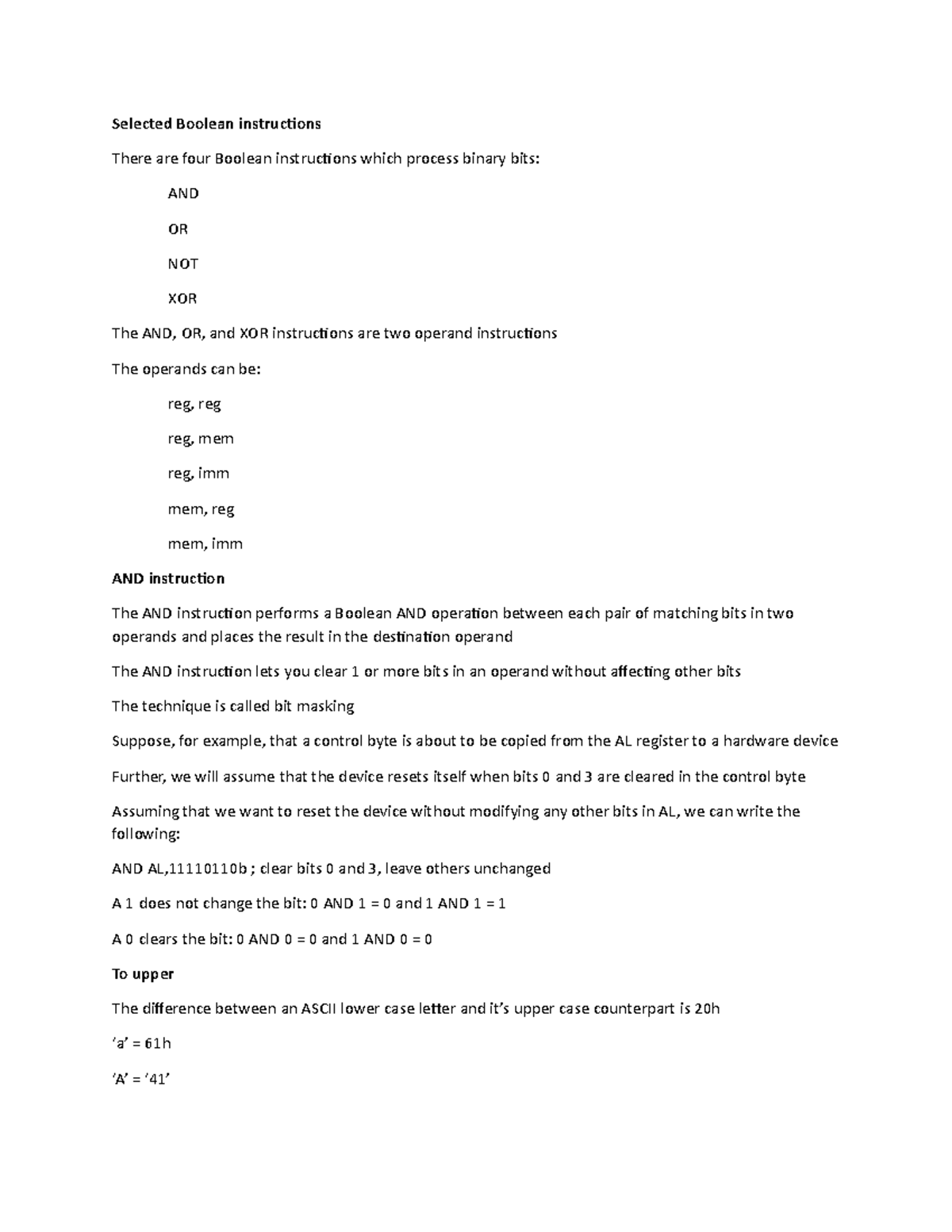 Assembly Lesson 6 Na Selected Boolean Instructions There Are Four Boolean Instructions