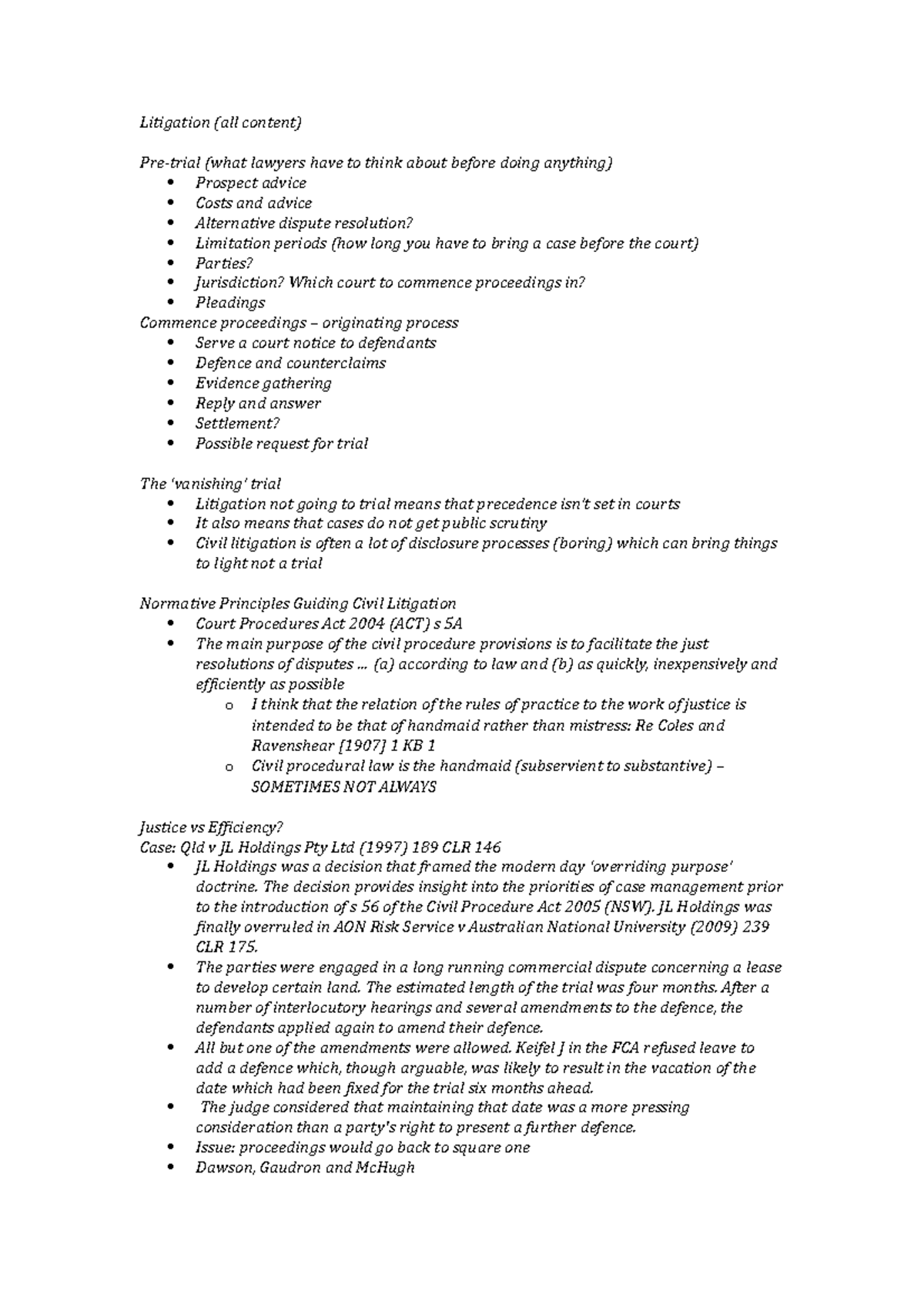 Litigation - All lecture summary 2021 - Litigation (all content) Pre ...