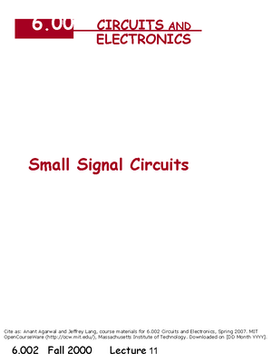 Amplifiers - Small Signal Model - 6 CIRCUITS AND ELECTRONICS Amplifiers ...