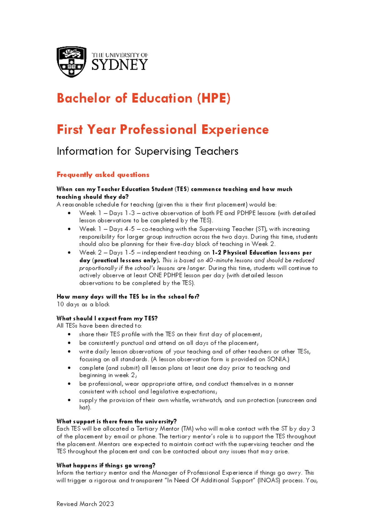 2023 BEd HPE Year (1) - hjmn - Revised March 2023 Bachelor of Education ...