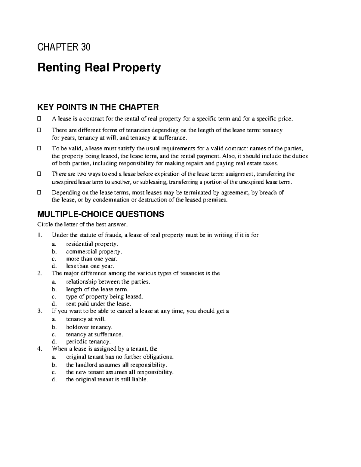 Ch30 Renting Real Property - CHAPTER 30 Renting Real Property KEY ...
