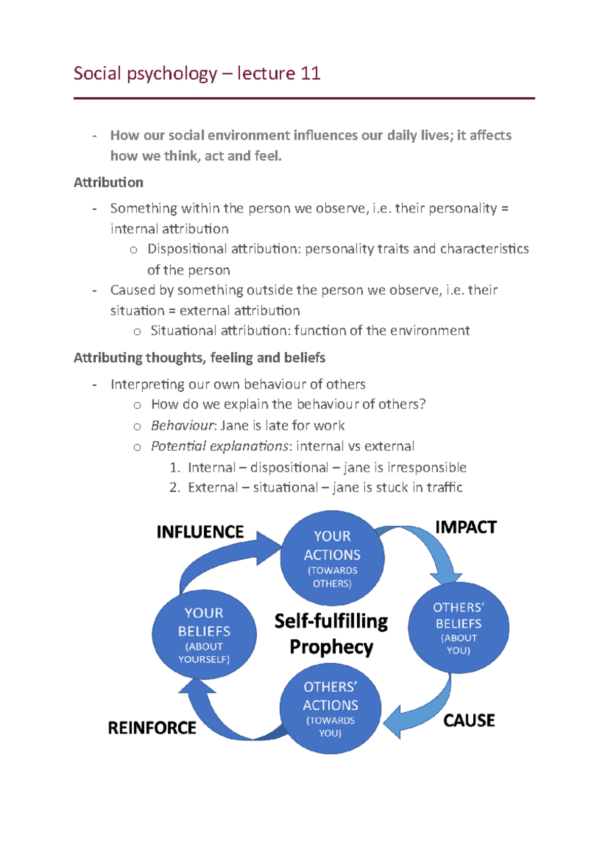 Social psychology - lecture 11 - Social psychology – lecture 11 How our ...