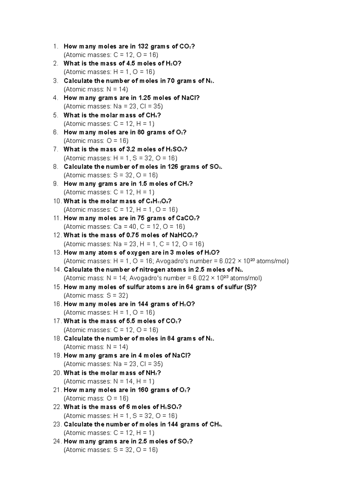 30 ITEM TEST CHEM Molesconcept - How many moles are in 132 grams of CO₂ ...