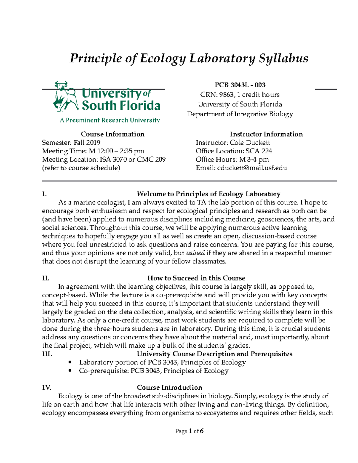 Principles Of Ecology Syllabus - Principle of Ecology Laboratory ...